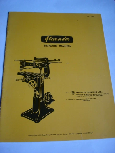 VINTAGE ALEXANDER PANTOGRAPH Engraving Machines & Equipment Catalogue £ ...