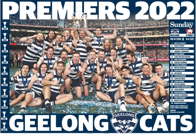 2022 GEELONG CATS TEAM POSTER,AFL FOOTBALL PREMIERS ,Swans MELBOURNE ... 2022 GEELONG CATS TEAM POSTER,AFL FOOTBALL PREMIERS ,Swans MELBOURNE ...