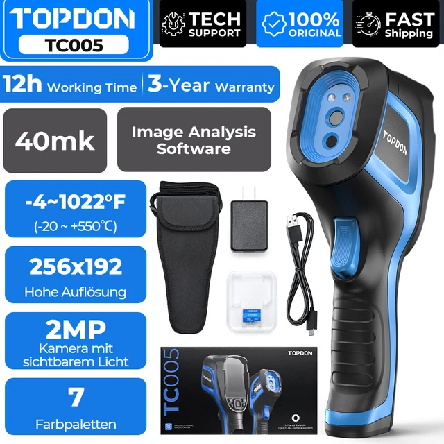 TOPDON TC005 IR 256 x 192 Pixel Wärmebildkamera mit 2 MP Kamera hoher ...