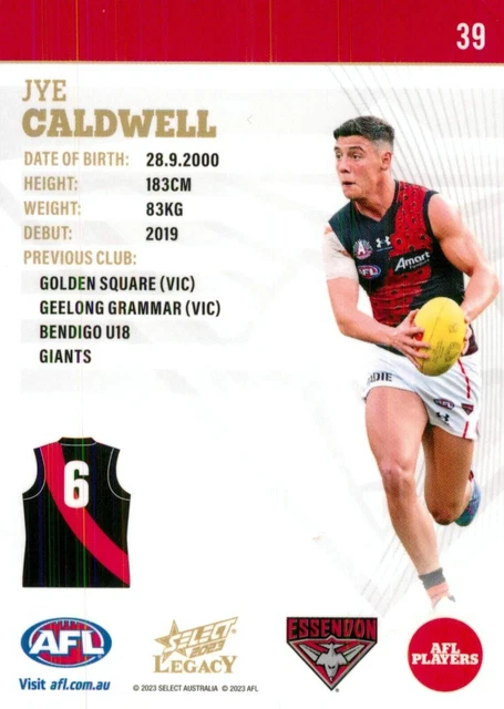 CARTE SIGNÉE 2023 Essendon Bombers AFL Select Legacy - Jye Caldwell EUR ...