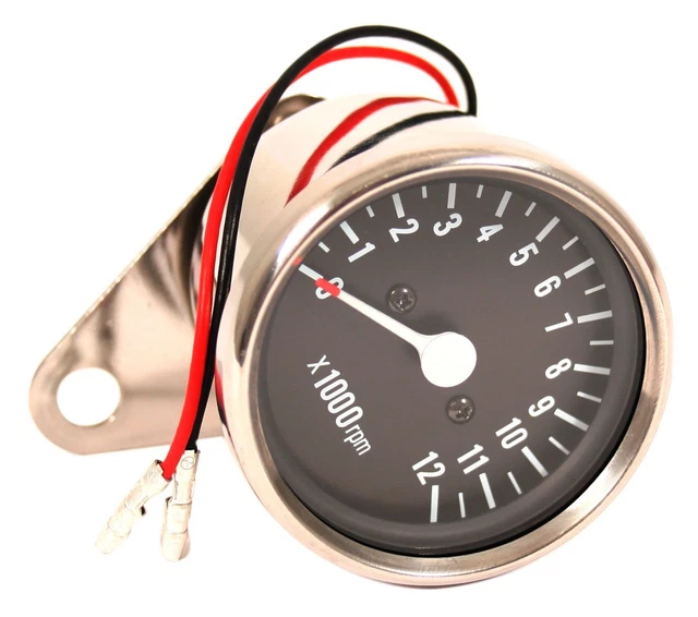 CUSTOM MINI TACHOMETER 5:1 Ratio Mechanical Drive Chrome Body Black ...
