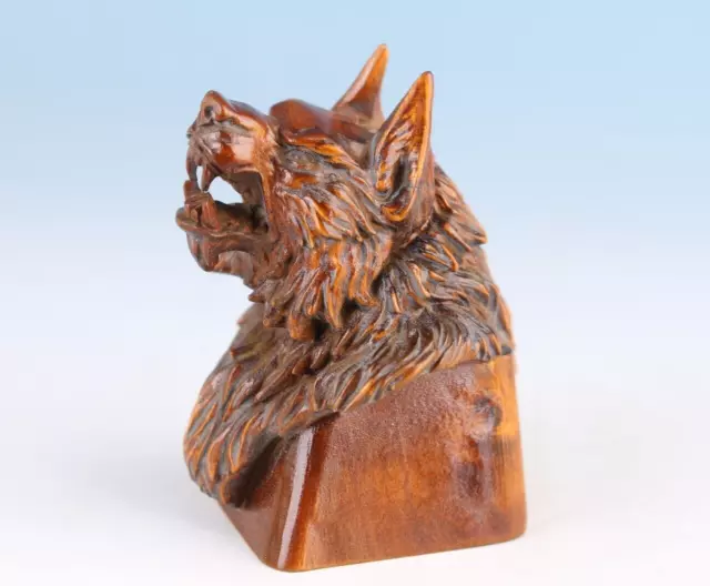 CHINESE BOXWOOD HAND carved wolf Figure statue netsuke collectable gift ...