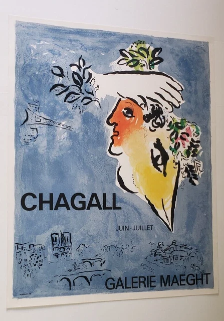 AFFICHE EXPOSITION VINTAGE MARC CHAGALL Paris Galerie Maeght Mourlot ...