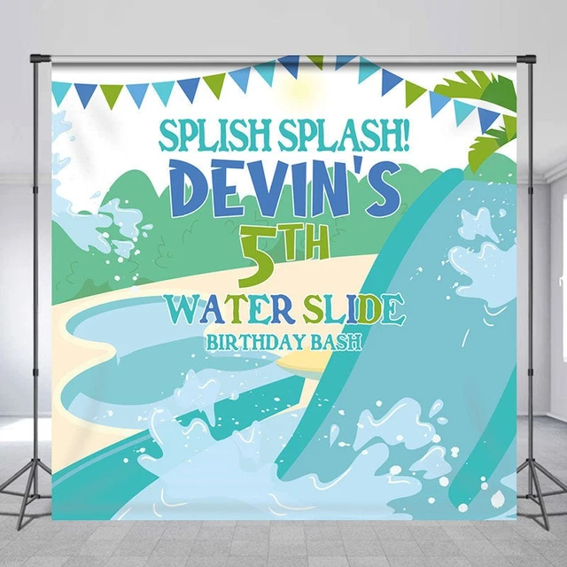 CUSTOM NAME SPLISH Splash Birthday Bash Backdrop $37.94 - PicClick AU