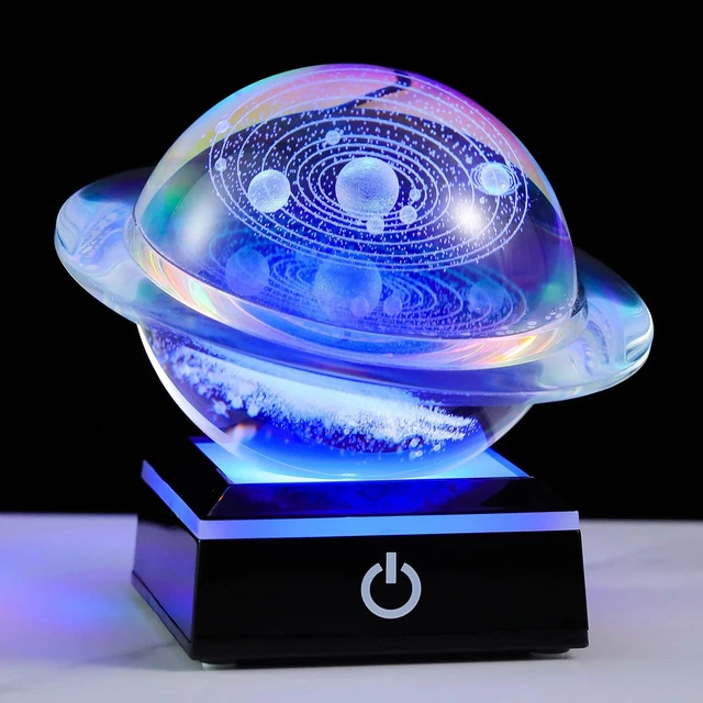 3D SOLAR SYSTEM and Galaxy Crystal Ball with Colorful Lights Base ...
