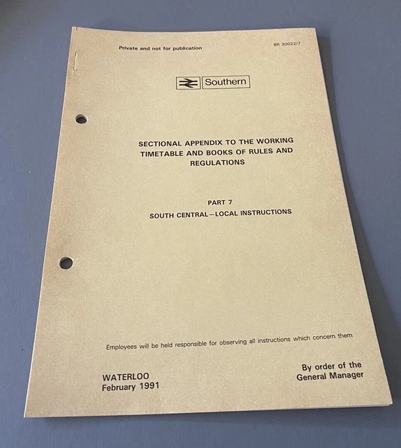BRITISH RAIL SOUTHERN Region Sectional Appendix Part 7 Waterloo 1991 S ...