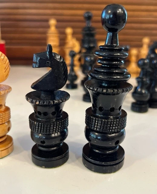 VINTAGE ANTIQUE PERSIAN hand carved wooden chess set (no board) £195.21 ...