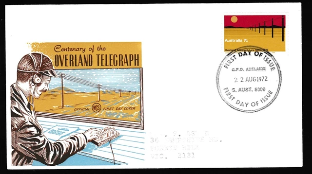 1972 CENTENARY OF Overland Telegraph Decimal Stamp Wesley First Day ...