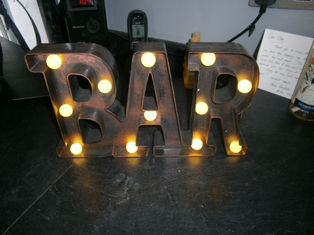 RUSTIC INDUSTRIAL ILLUMINATED Marquee LED Bar Word Sign Light Battery ...