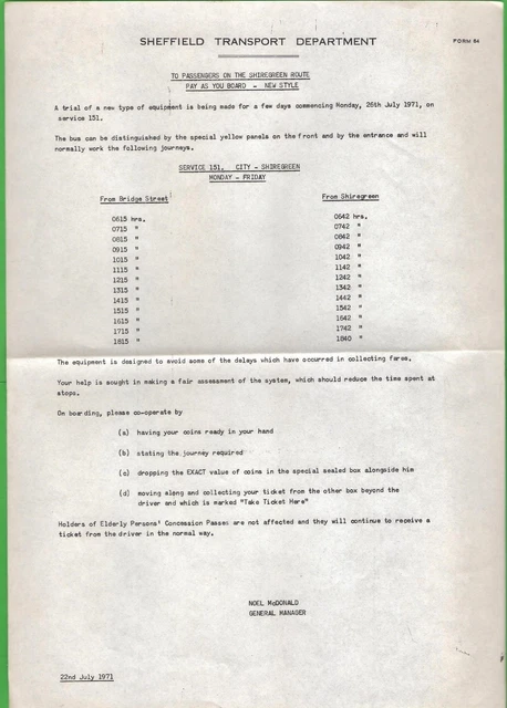 BUS INFO HANDBILL - Sheffield Transport - Autofare Ticket & Farebox ...