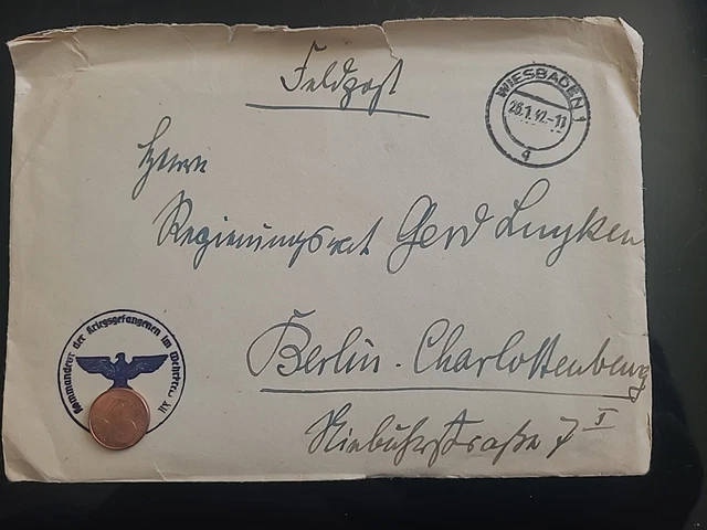 LETTRE SOLDAT ALLEMAND WW2, Major,TAMPON INTÉRESSANT "Commandement Des ...