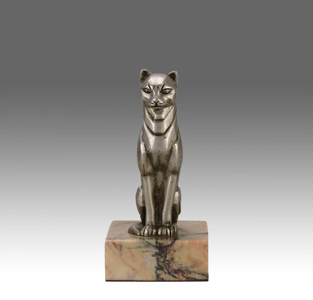 ART DECO SILVERED Bronze Study "Seated Cat" by Georges Rigot £899.22 ...