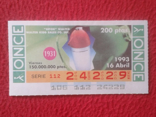 LOTTERY LOTERÍA ESPAÑA Once 1993 Sifon Walter Kidd Sales Co. Inc ...