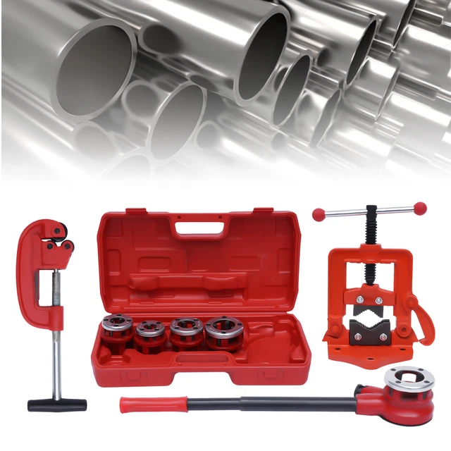pipe-threader-ratchet-type-w-5-dies-set-pipe-cutter-clamp-on-pipe