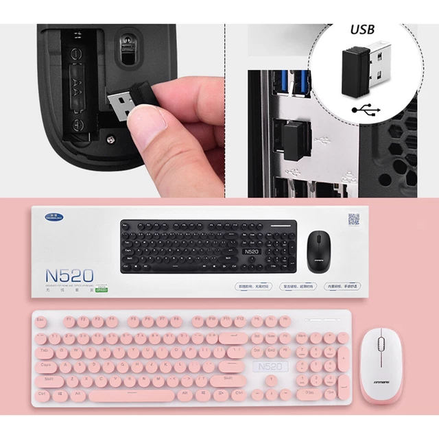 CUTE N520 WIRELESS Mechanical Keyboard Mouse Set Power-Saving Whisper ...