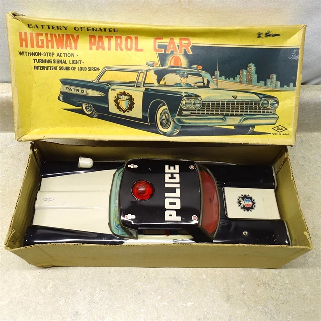 VINTAGE JAPAN TIN S&E Highway Patrol Police Car + Box, Battery Op, 13.5 ...