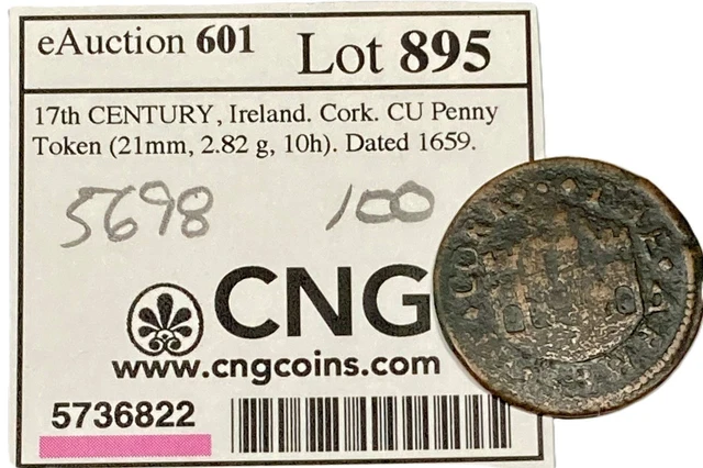 1659 IRELAND CORK Irish Trade Token Penny Ship Type Cromwellian Era ...