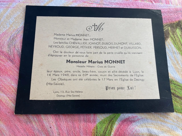 ANCIEN FAIRE PART De Décès Médaille Militaire Croix De Guerre 1948 Souvenir EUR 14,90 - PicClick FR