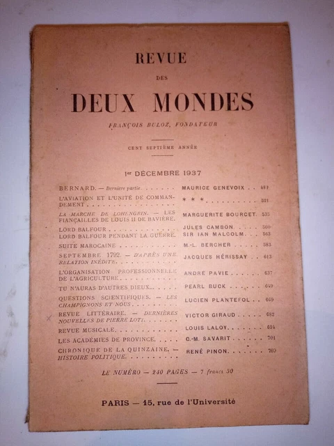 REVUE DES DEUX mondes 1 Décembre 1937/ François Buloz EUR 5,00 ...