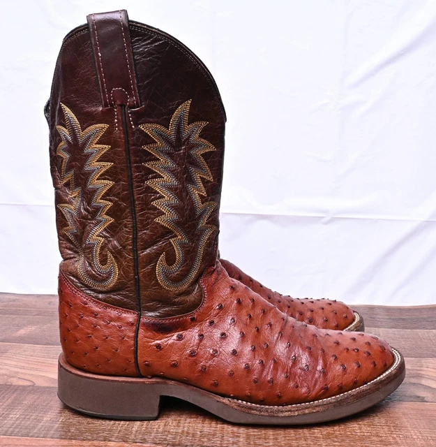 JUSTIN TEKNO CREPE Sole Ostrich Skin Western Cowboy Riding Boots Mens ...