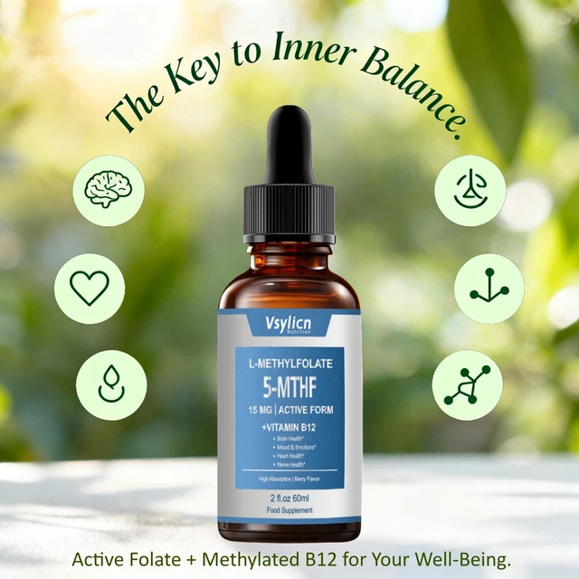 LIQUID METHYL B12 & Active Folate Drops Brain, Nerve & Mood Support ...