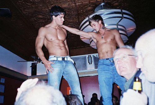 Shirtless Cute Men Dancing In Club Bare Chest Jeans Photo Pinup 4x6
