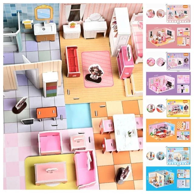 PUZZLE DOLLHOUSE ROOM Pretend Play Paper Doll House 3D Paper Puzzle ...