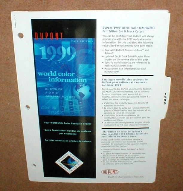 DUPONT DOMESTIC FALL Edition 1999 World Color Information Paint Chip ...