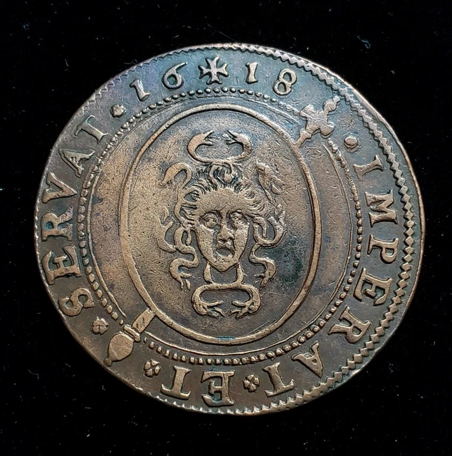 1618 AE SPANISH Netherlands Jeton Spanish Monarchy Isabella Medusa ...