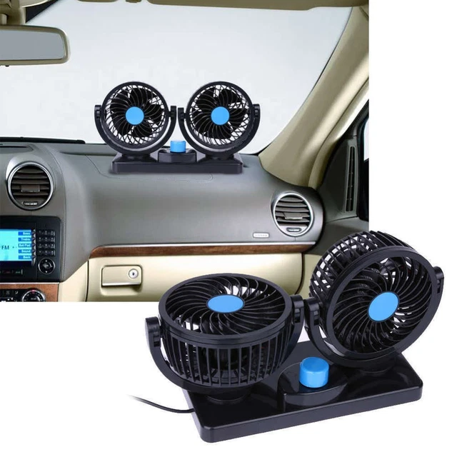 12V CAR COOLING Fan Dual Head Adjustable Small Quiet Powerful Electric ...