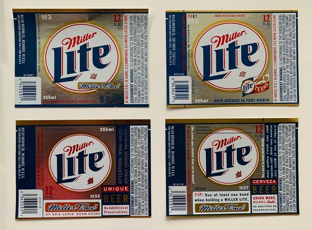 MILLER LITE BEER Label Assortment (12 Varities Labels) 1990'S Mint $29. ...