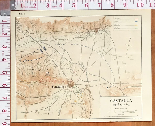 CARTE / BATAILLE Plan Castalla Avril 13 1813 Château Mackenzie Adam ...