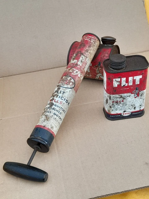 VINTAGE ESSO FLIT Tin Sprayer And Flit Fluid Can £19.99 - PicClick UK