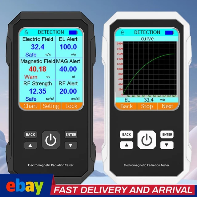 ELECTROMAGNETIC RADIATION DETECTOR Backlit Color Screen EMF Meter for ...