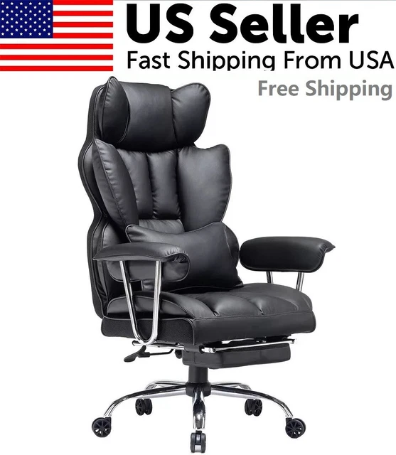 DESK OFFICE CHAIR 400LBS, Big High Back Leather Computer Gaming Chair ...