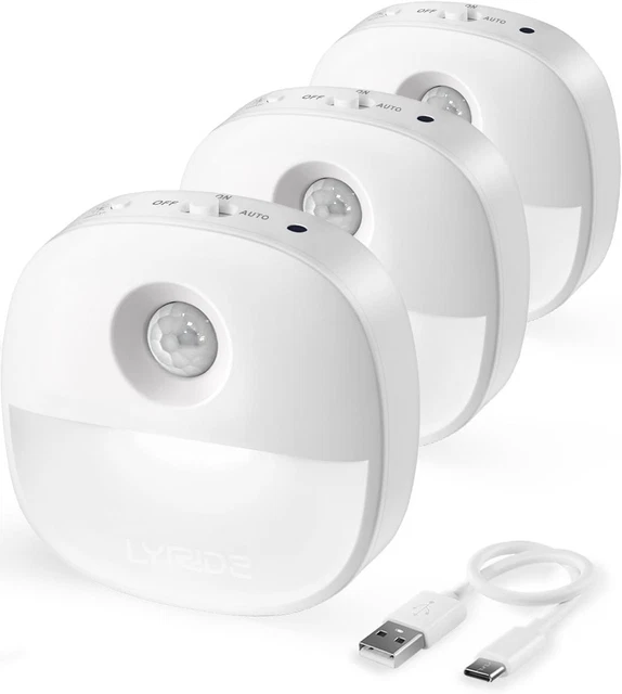 MOTION SENSOR NIGHT Light, Rechargeable Night Light Battery USB Type-C ...