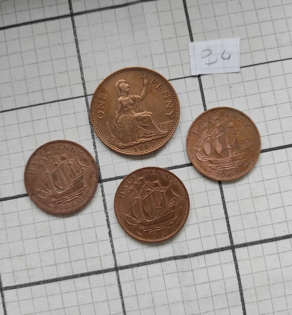 OLD BRITISH COINS Elizabeth II One Half Penny 1960 1965 1967 Job lot ...