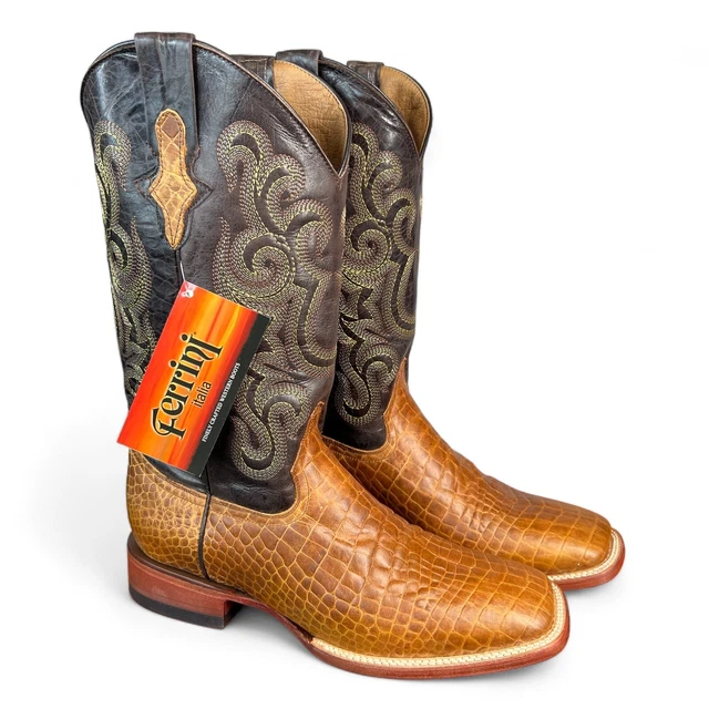 FERRINI ITALIA MEN’S 10D Belly Caiman Honey Leather Cowboy Boots (NEW ...