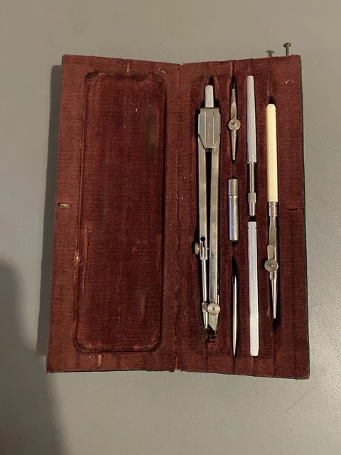 ANCIEN COFFRET DE compas industriel Arrow chrome géométrie rosace ...