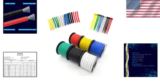 VERSATILE 18 AWG Silicone Electrical Wire - 6 Colors, 50ft Each, Ultra ...