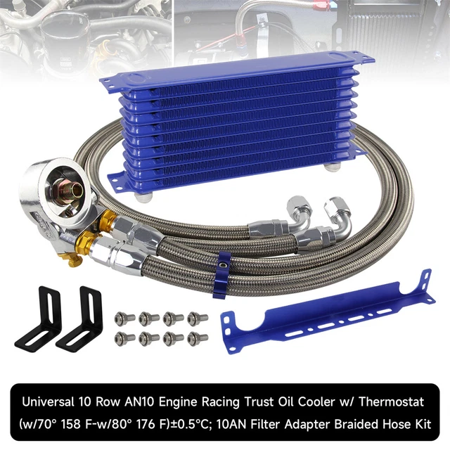 10 ROW ENGINE Trust Oil Cooler w/ Thermostat 80 Deg Oil Filter Adapter ...