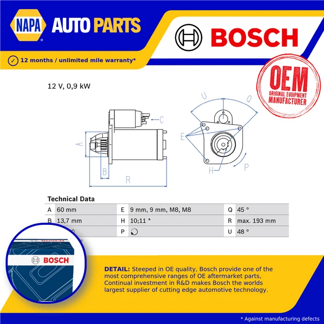 STARTER MOTOR FITS CITROEN C3 AIRCROSS Mk2 1.2 2017 on Bosch V754089780 ...