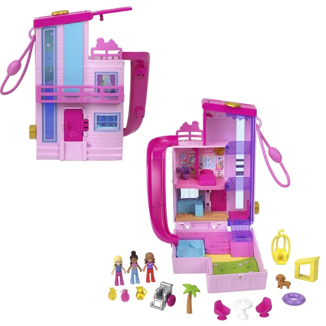 POLLY POCKET BARBIE Dreamhouse Compact, Dollhouse Playset with 3 Mic ...