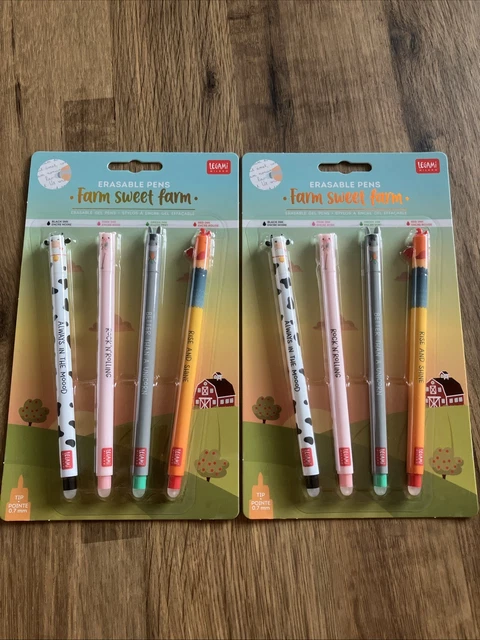 LEGAMI FARM SWEET FARM 🐄 🐖 🫏 🐓ASSORTED 0.7mm Erasable Gel( CARD 4 PENS ...