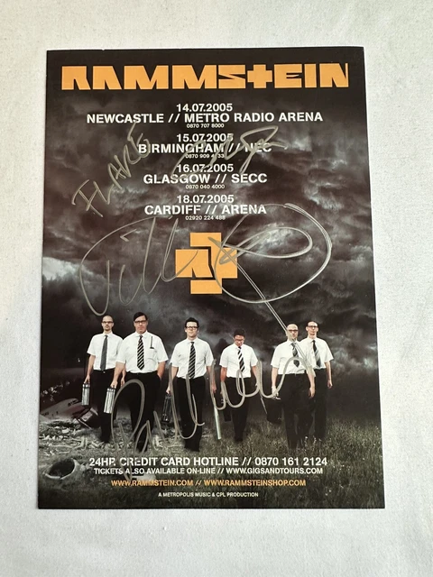 RAMMSTEIN HAND SIGNED 2005 A5 Tour Poster Autograph Original 5 Members ...