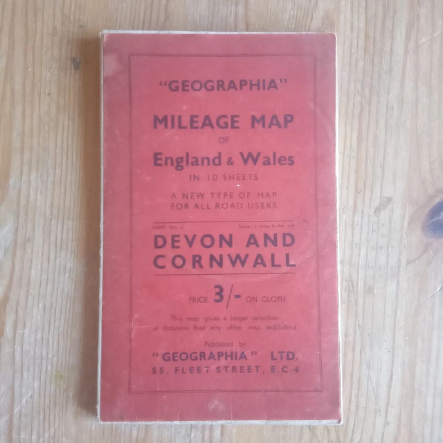VINTAGE GEOGRAPHIA MILEAGE Map of England and Wales - Devon & Cornwall ...