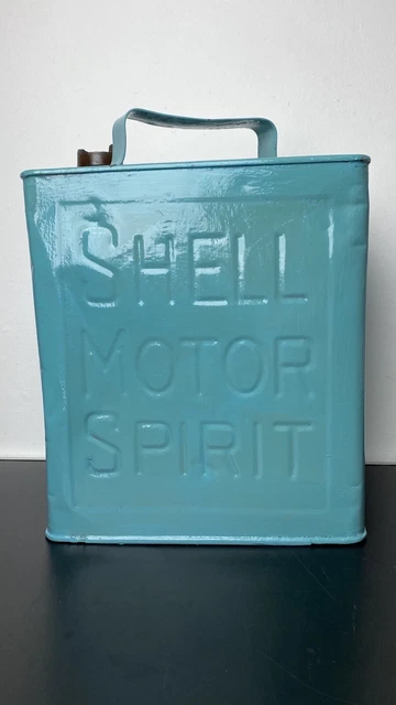 VINTAGE SHELL 2 Gallon Blue Petrol Can Motor Spirit Automobilia ...