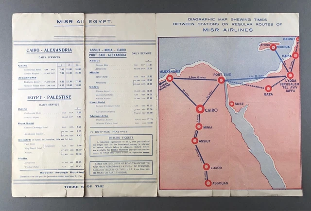 MISR AIRLINES TIMETABLE Summer 1936 Egypt Route Map EUR 172,23 ...
