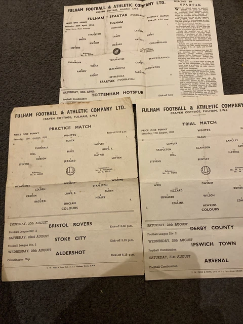 3 X FULHAM Single Sheet Programmes From The 50s £5.45 - PicClick UK