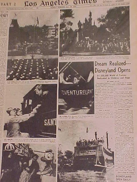 VINTAGE NEWSPAPER HEADLINE ~Walt Disney Opens Disneyland New Amusement ...